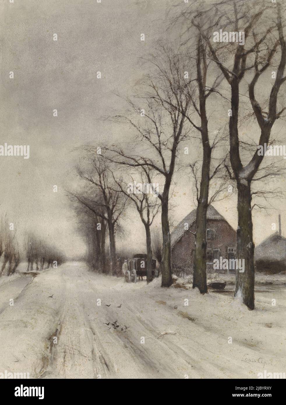 Winter landscape with farmhouse by a lane, Louis Apol, 1860 - 1936 ...