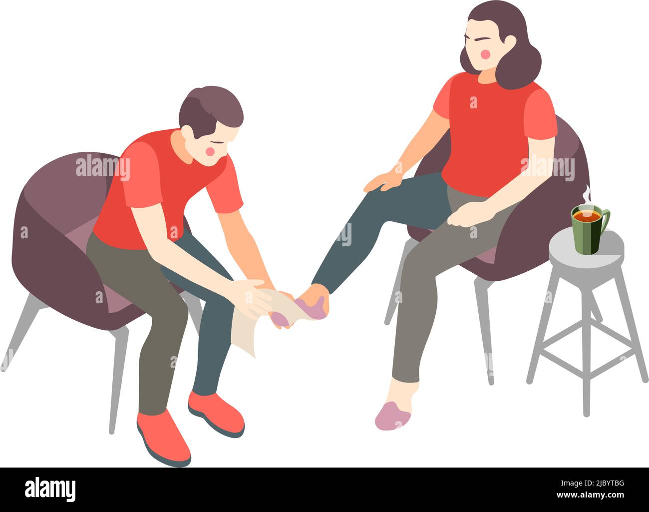 First aid steps isometric composition with man doing leg massage to ...