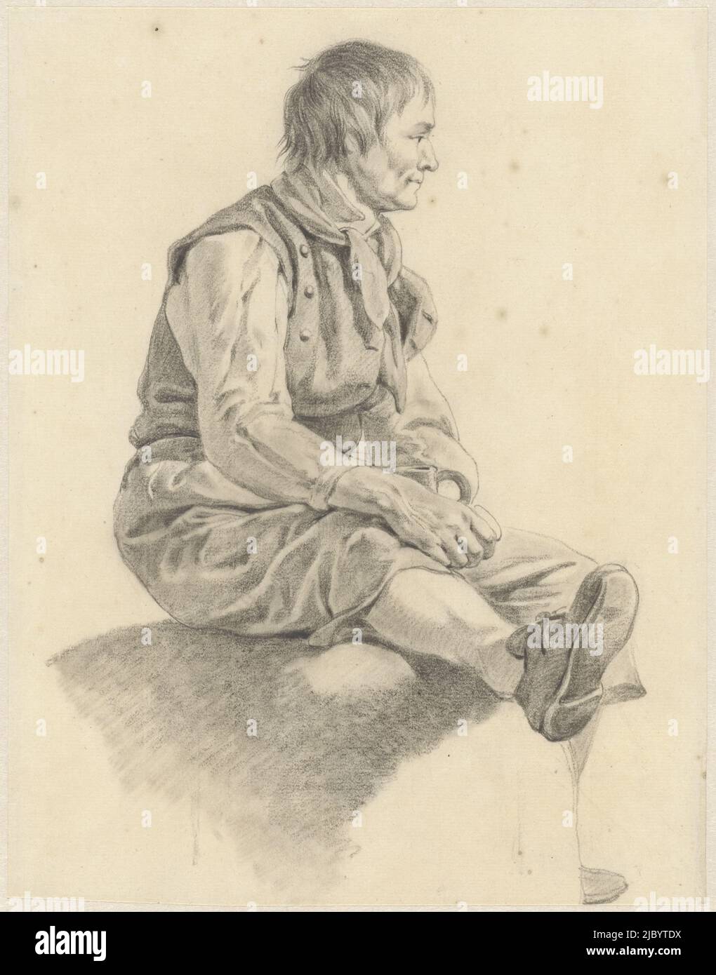 Seated man, en profil to the right, Adrianus van der Koogh, 1806 - 1831 ...