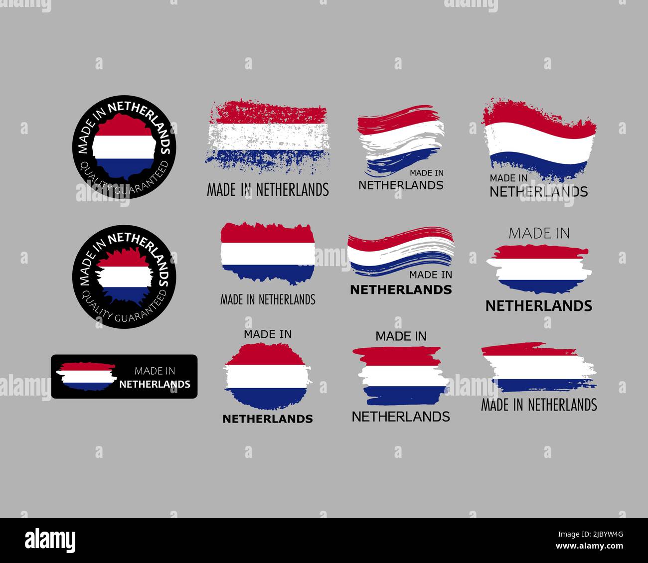 Set of stickers. Made in Netherlands. Brush strokes shaped with Dutch ...