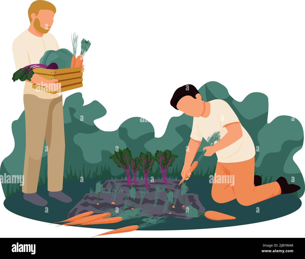 Flat human characters gathering harvest on farm vector illustration ...