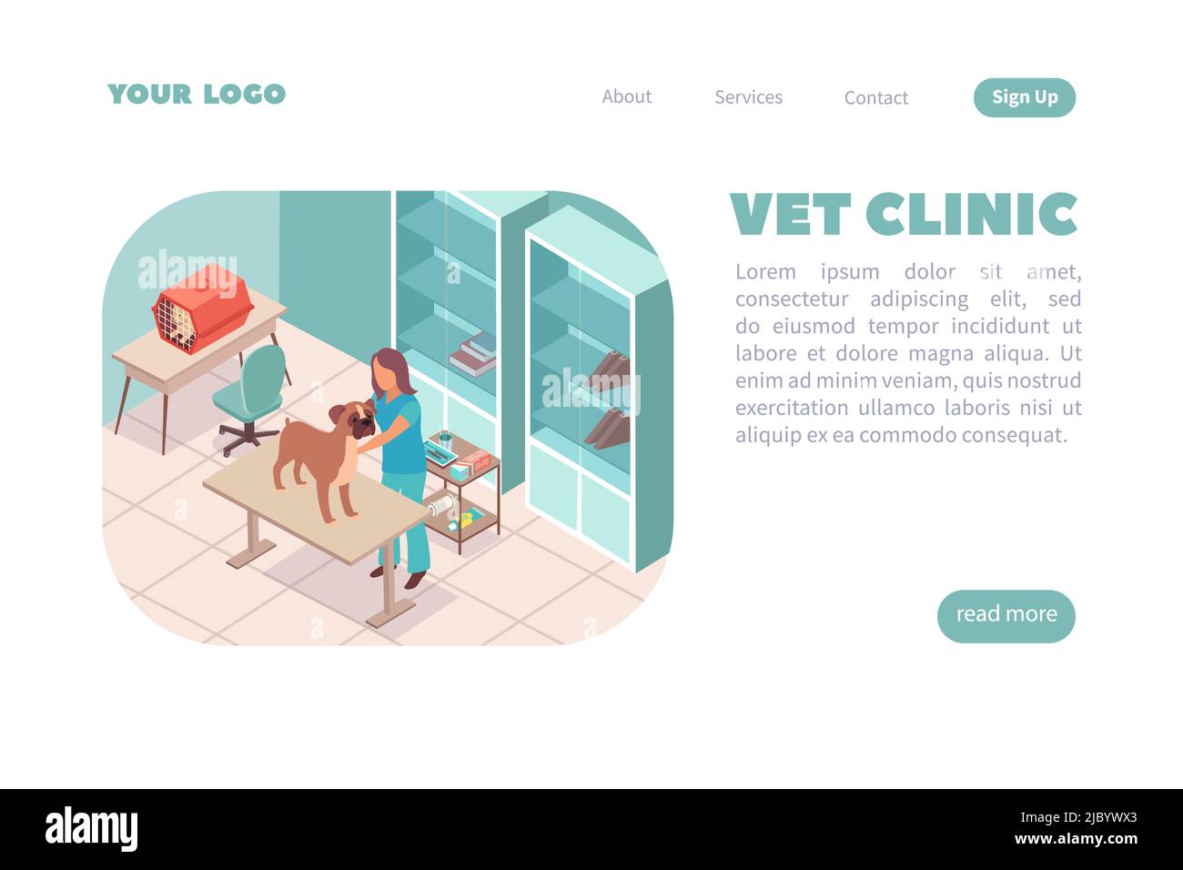 Web page vet clinic isometric website landing background with indoor ...