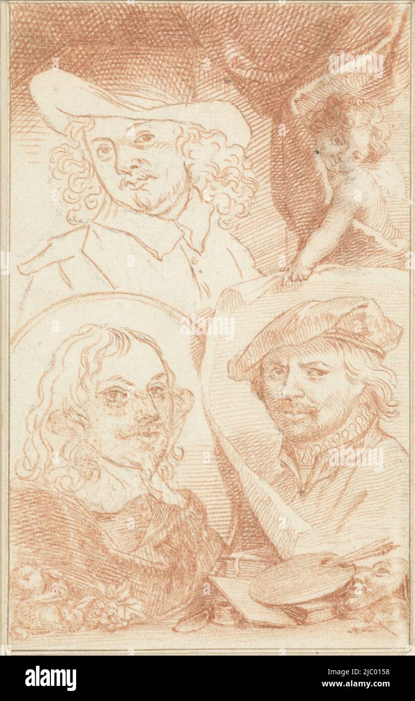 Portraits of Leonard Bramer, Jan Davidsz. de Heem and an unknown artist ...