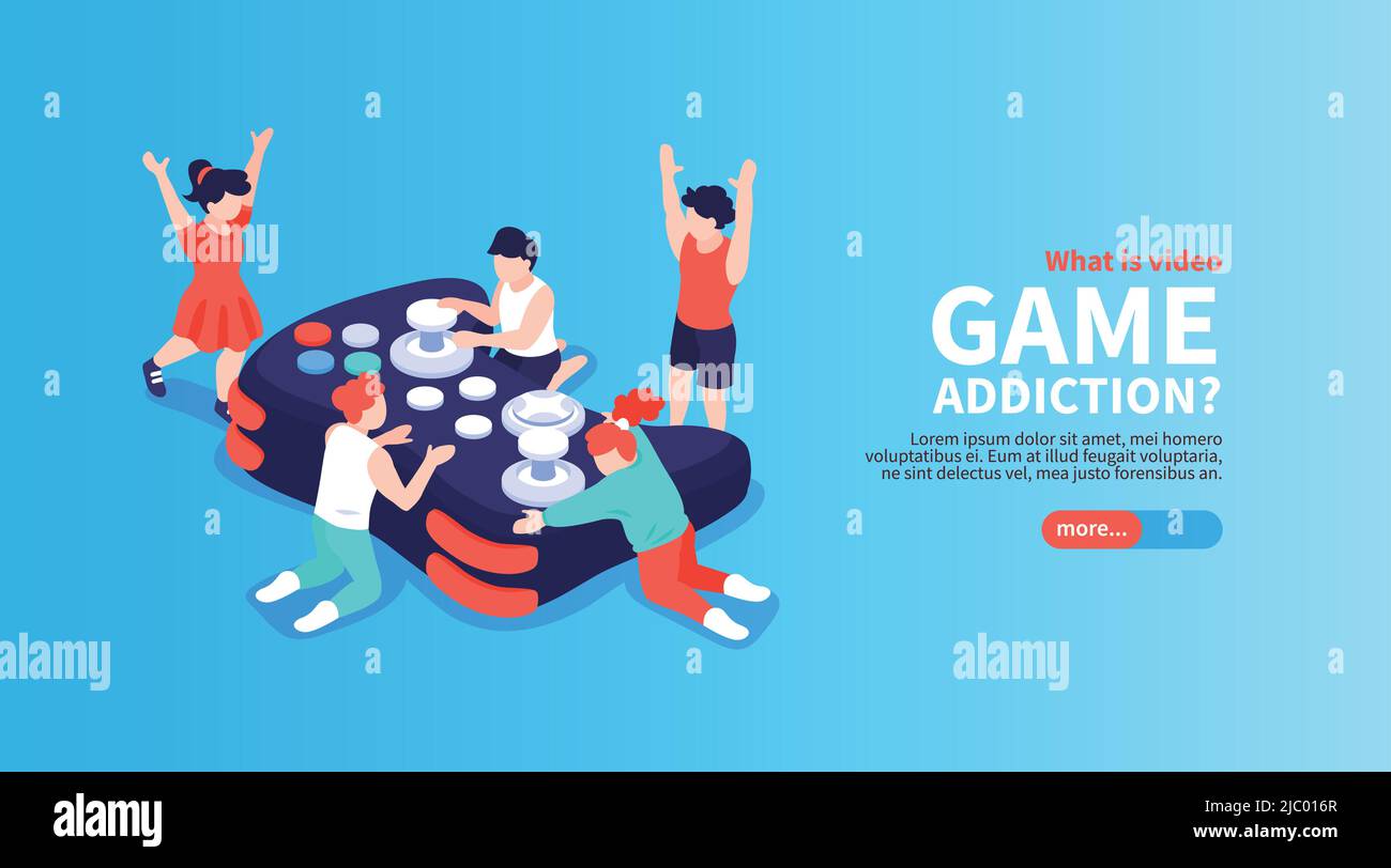 Gadget and video games addiction isometric poster with children and ...