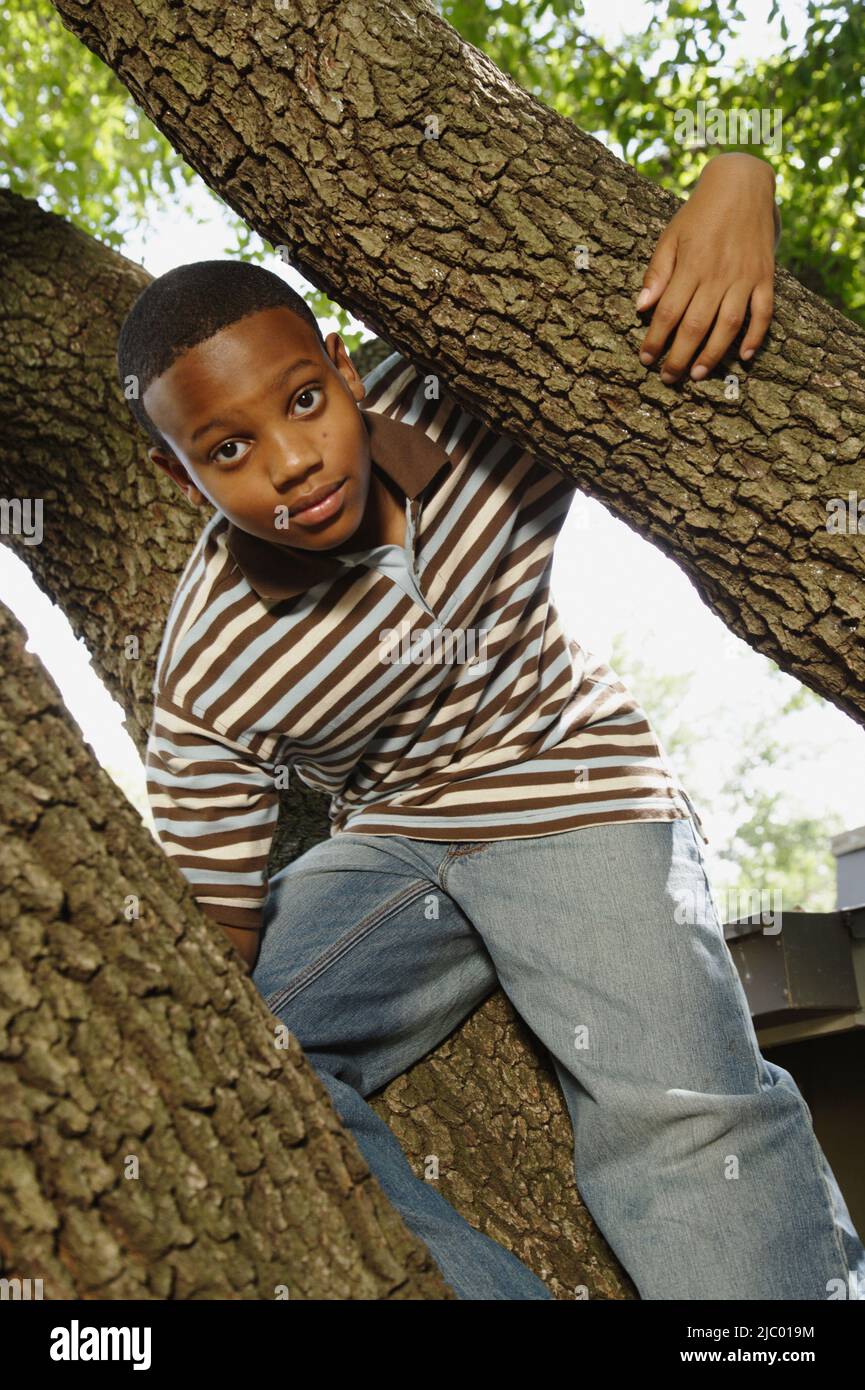 African boy climbing tree Stock Photo - Alamy