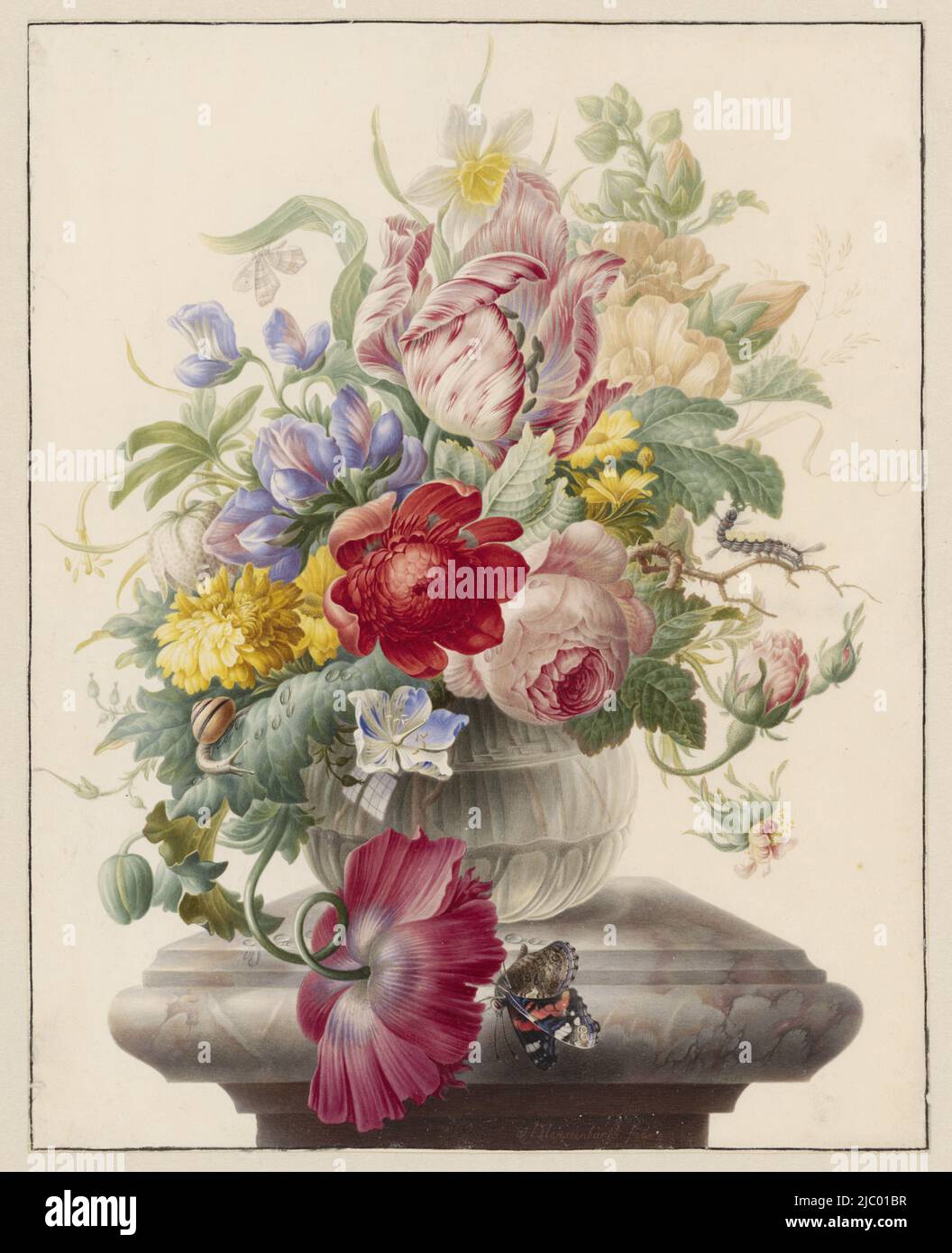 Flowers in a Glass Vase with a Butterfly, Herman Henstenburgh, c. 1700 ...