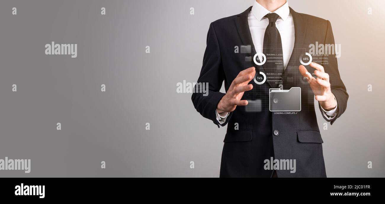 Business developer hand using board framework on virtual modern ...