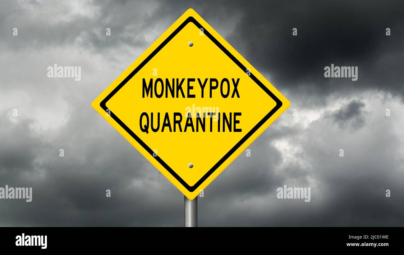 Yellow warning sign for monkeypox Stock Photo - Alamy