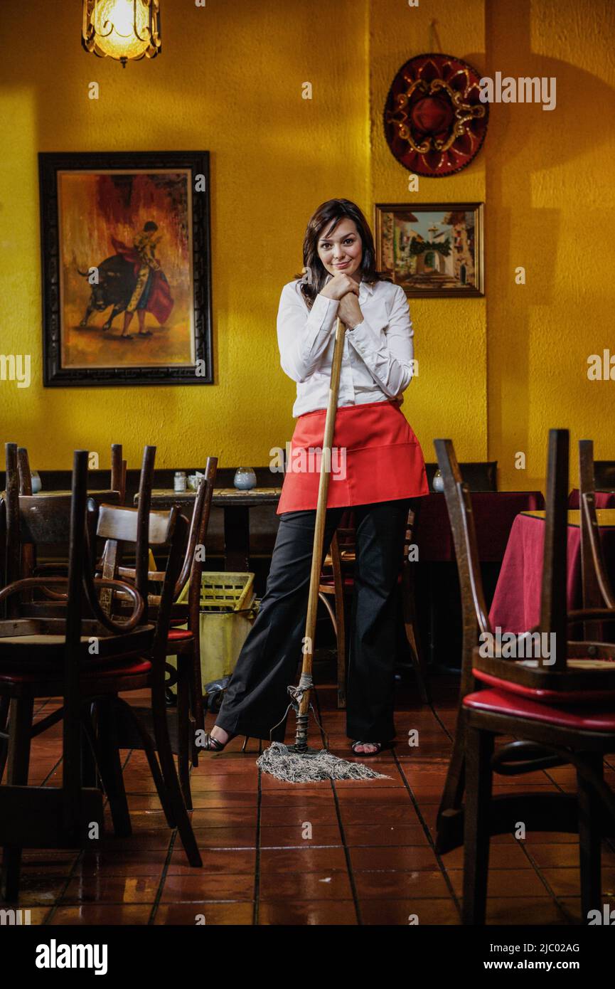 Waitress cleaning floor hi-res stock photography and images - Alamy