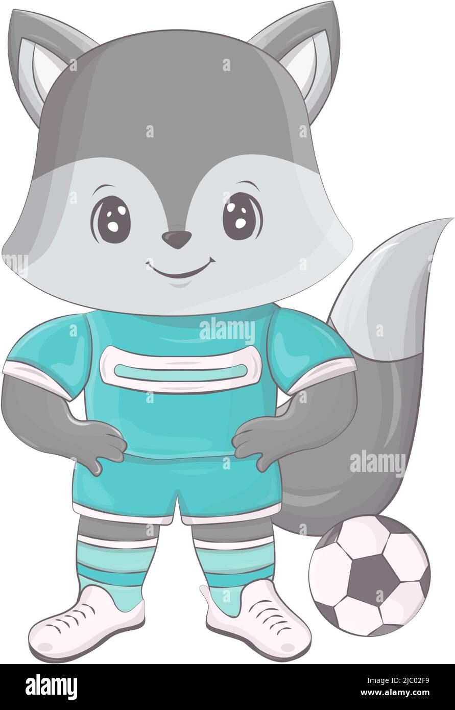 Wolf playing football. Vector illustration of a cute athlete animal ...