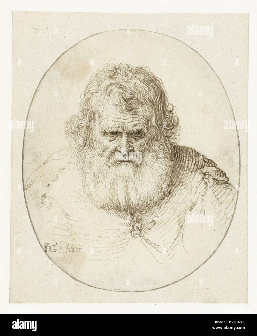 Portrait of an old man, Jacob de Gheyn (II), 1600 - 1605, En face, from ...