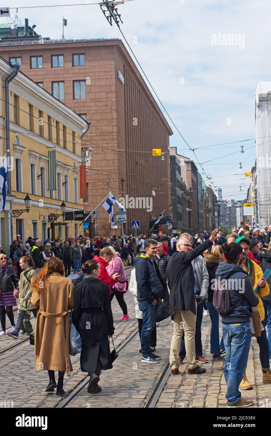 People watching the National Parade on the Flag Day of the Finnish ...