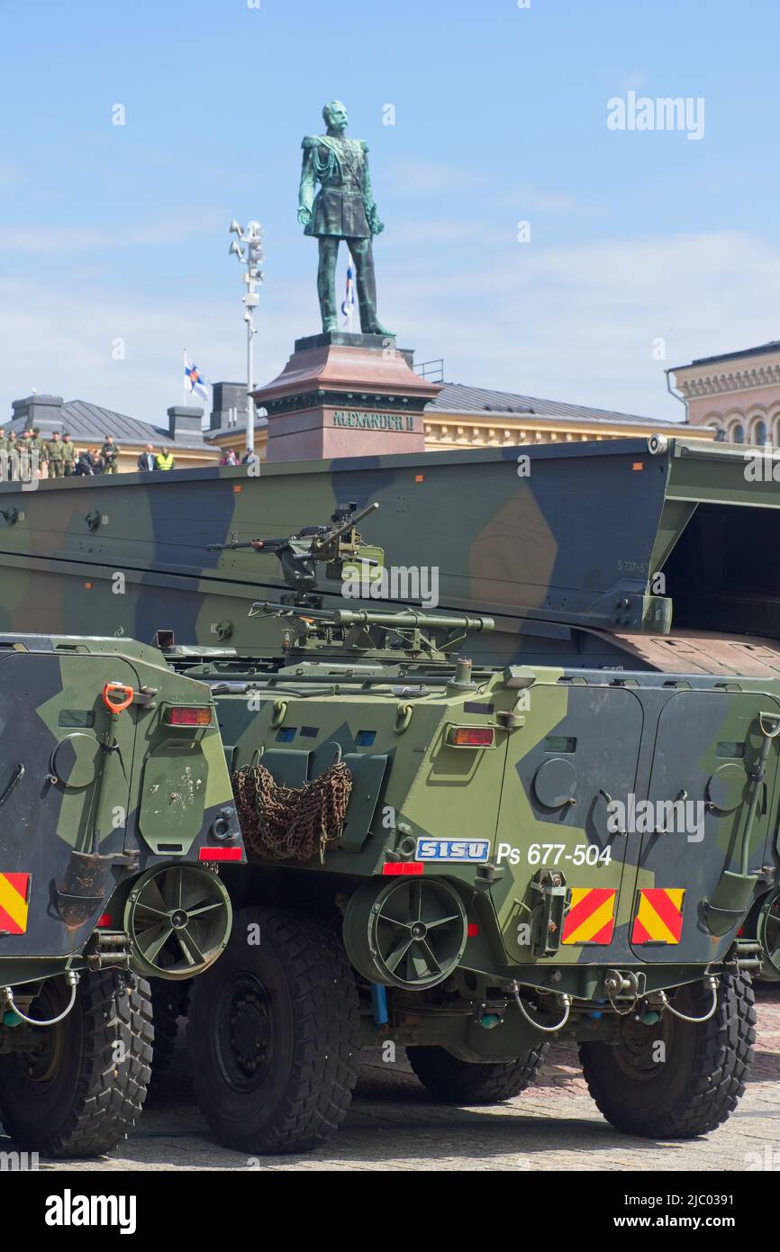 Military vehicles at National Parade on the Flag Day of the Finnish ...