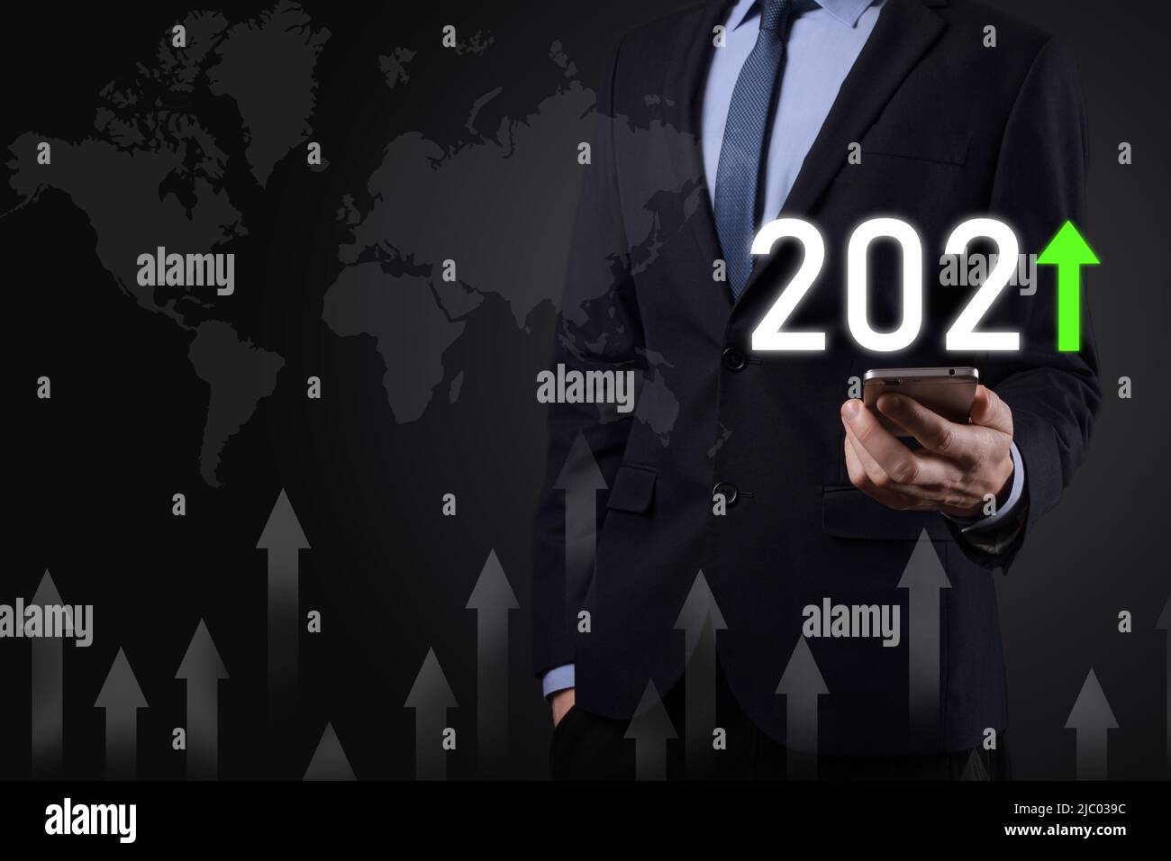 Plan business positive growth in year 2021 concept. Businessman plan ...