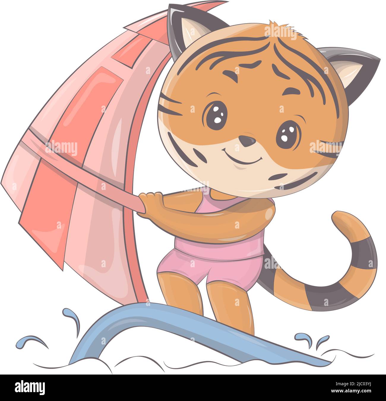 Cartoon tiger surfer. Vector illustration of a cute athlete animal ...