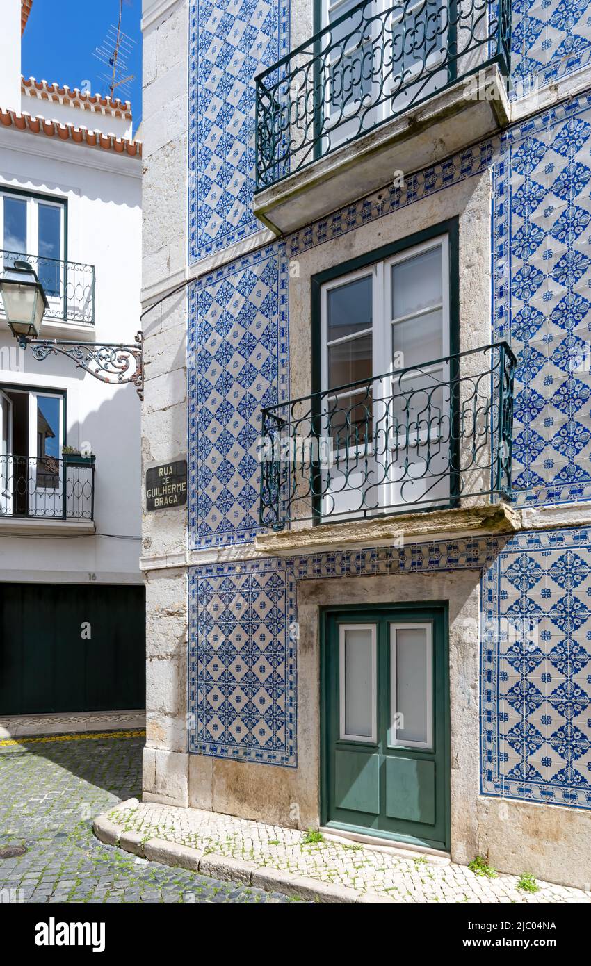 A beautiful house, covered in blue and white ceramic tiles, in the ...