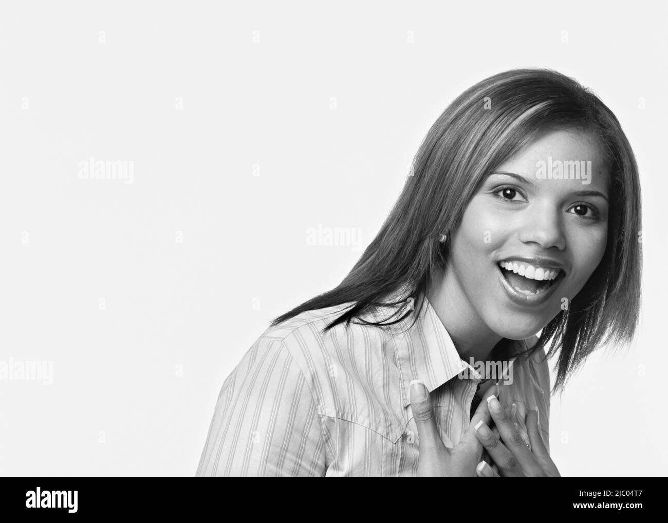 Closeup cheerful young woman Black and White Stock Photos & Images - Alamy