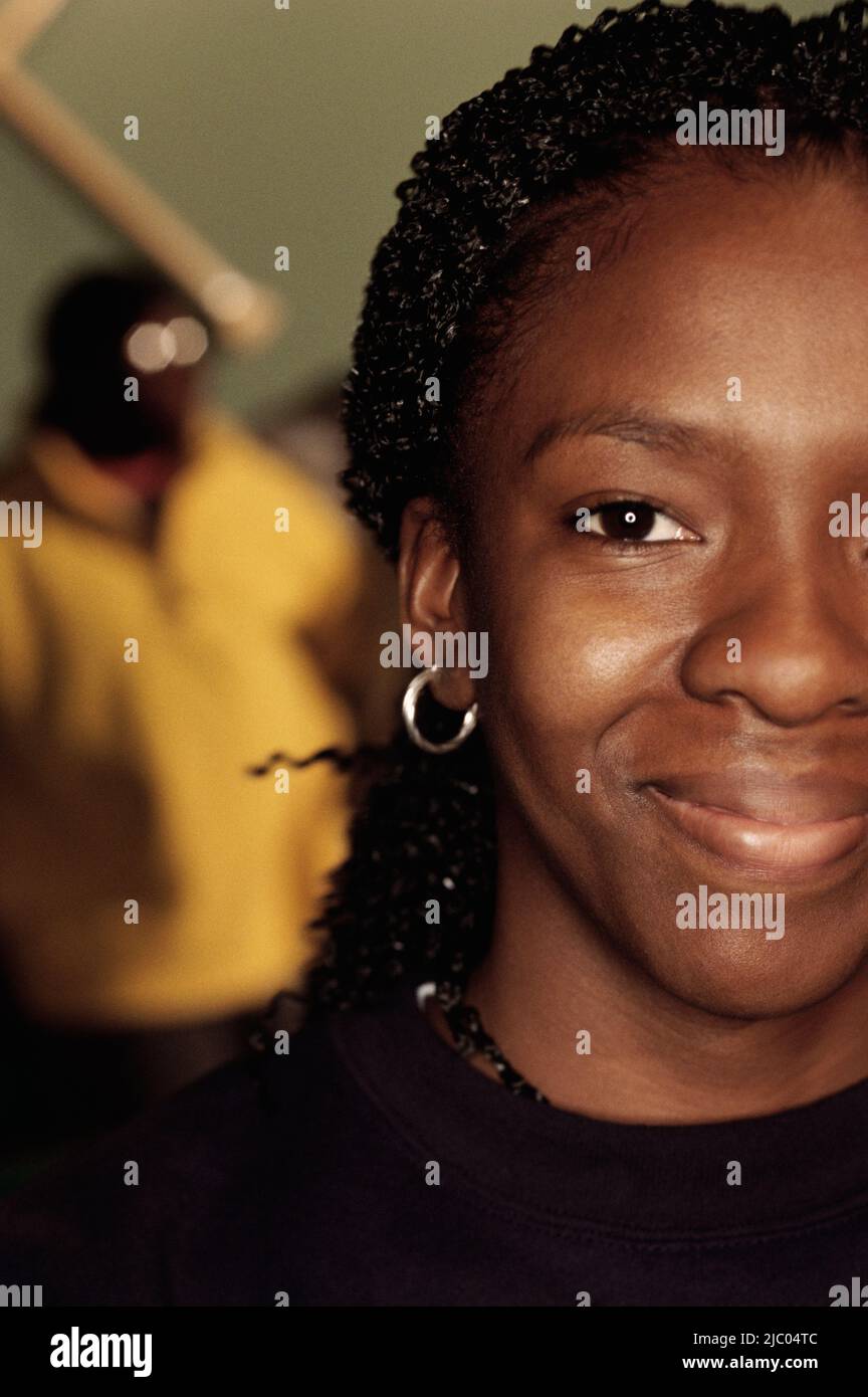 Black woman afro smiling hi-res stock photography and images - Alamy