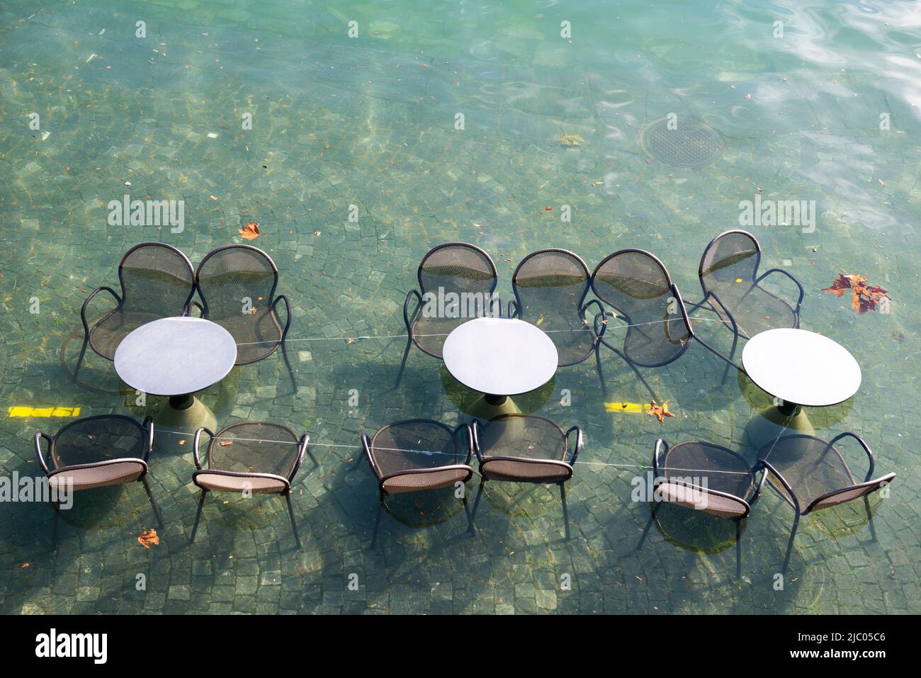 Table and Chair from a Restaurant are Underwater in Ascona, Switzerland ...