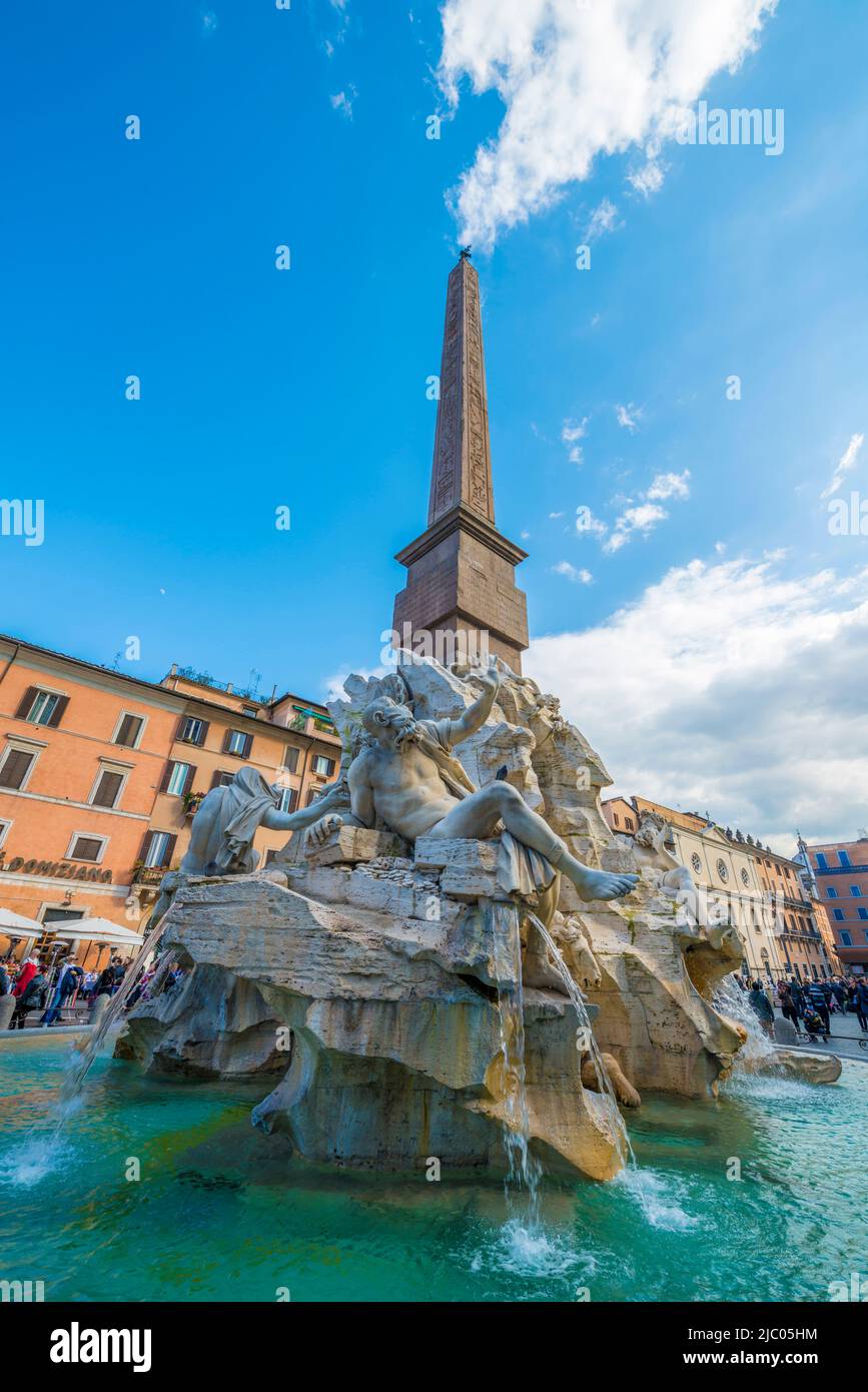 Water Fountain with Obeslisk in Piazza Navona in a Sunny Day in Rome ...