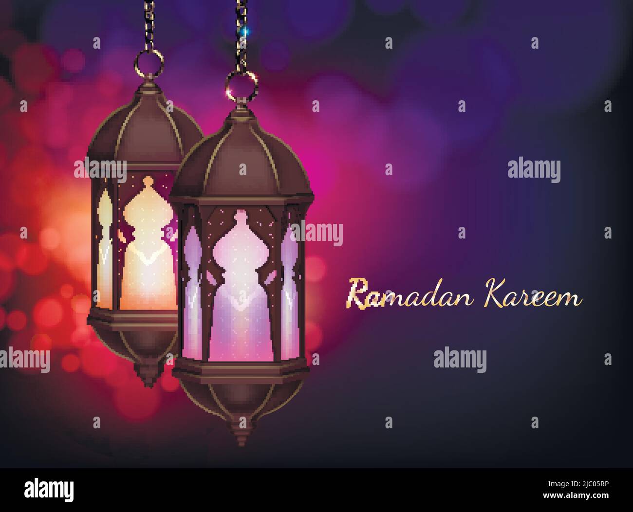 Ramadan kareem lantern hanging on chains composition with realistic ...