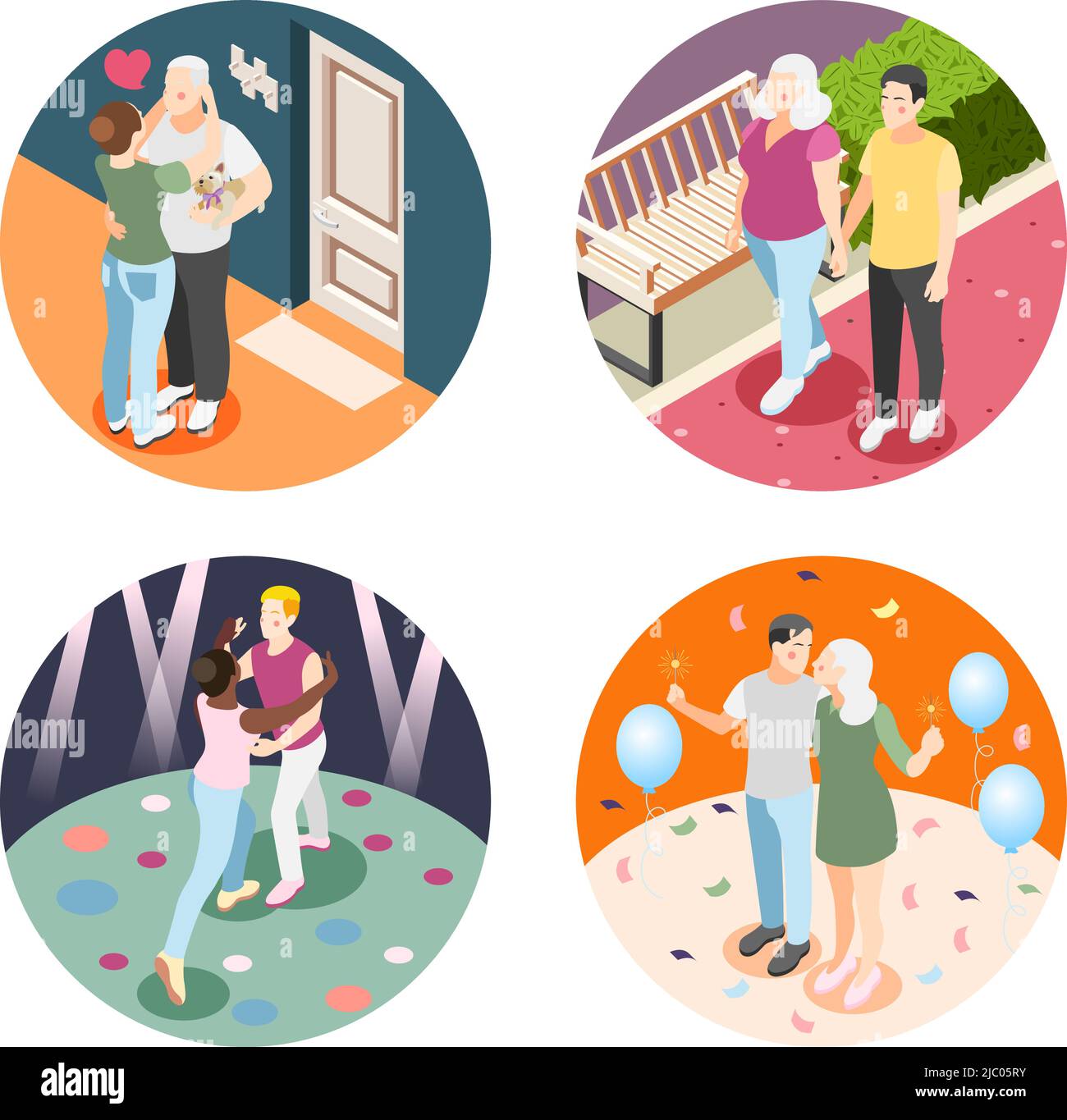 Different couples 2x2 design concept set of happy human pairs of ...