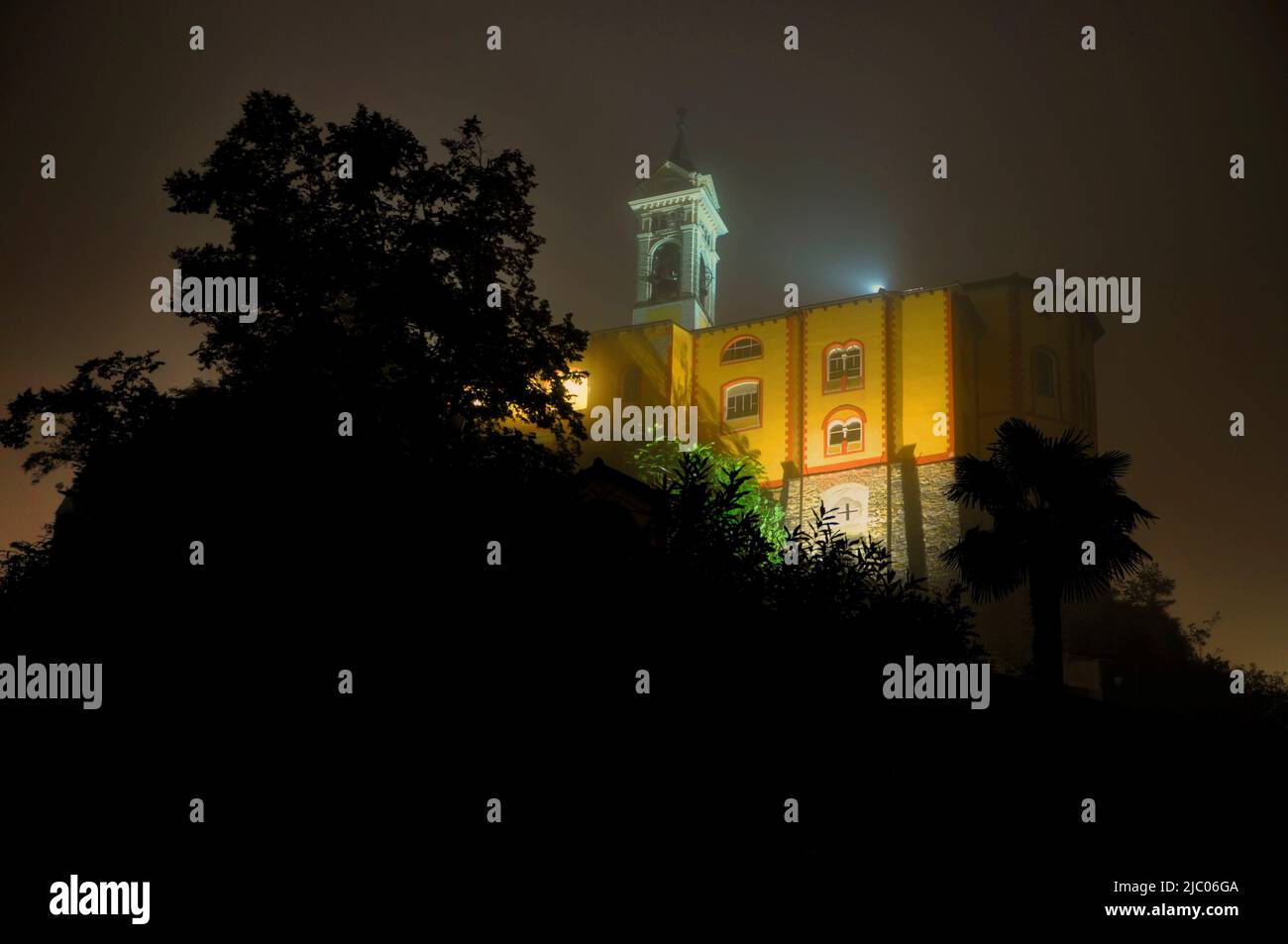 Monastery Madonna del Sasso at Night and with Fog in Locarno ...