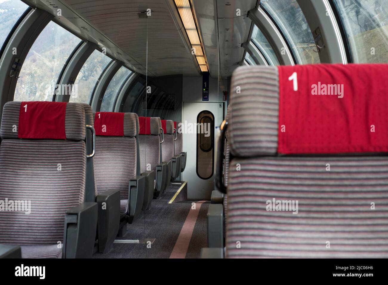 First Class Railroad Wagon with Panoramic View in Switzerland Stock ...