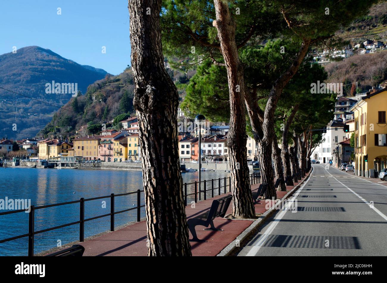 Cityscape with Trees and Mountain in Gera Lario in Lombardy, Italy ...
