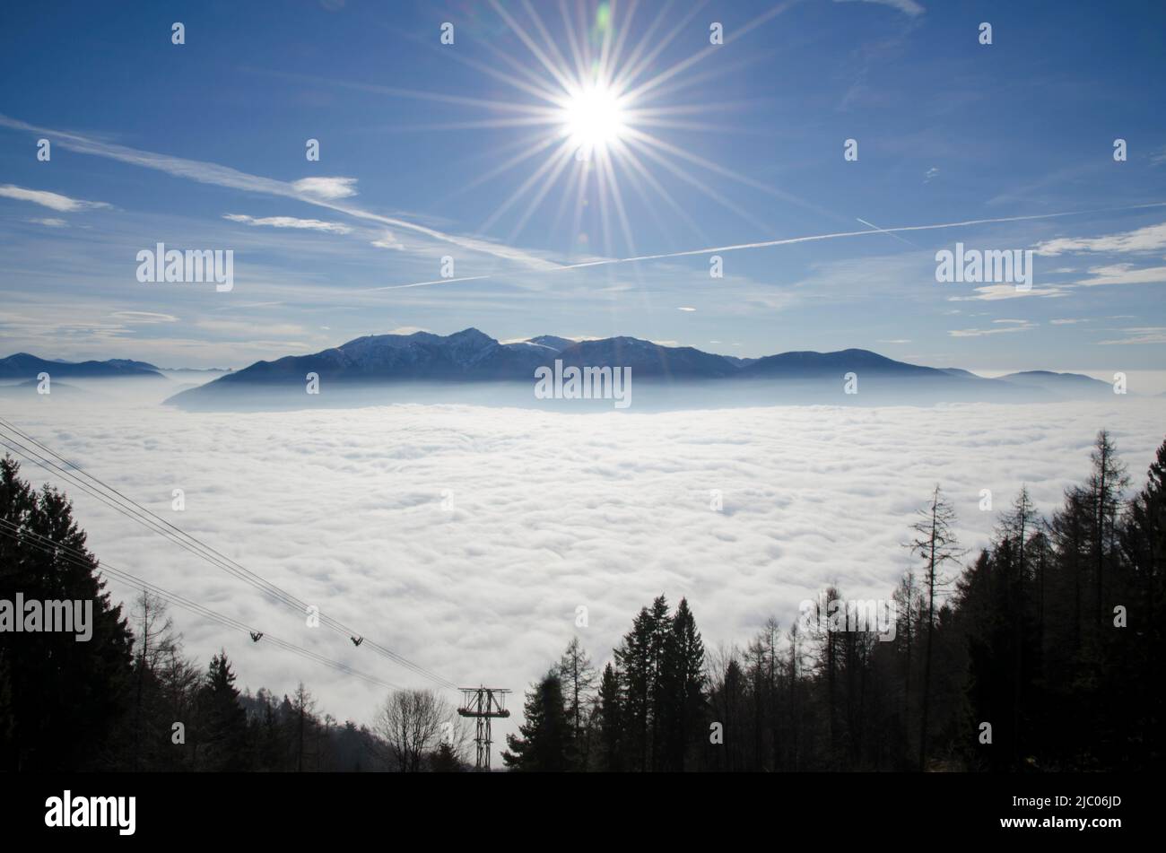 Snow-capped Mountain Above Cloudscape and Sunbeam in Locarno ...