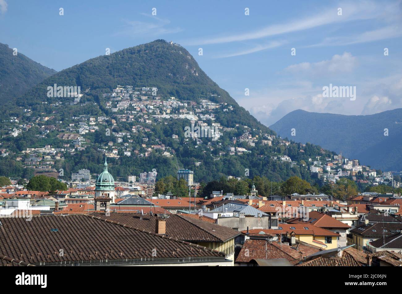 City of Lugano with Mountain Peak in Ticino, Switzerland Stock Photo ...