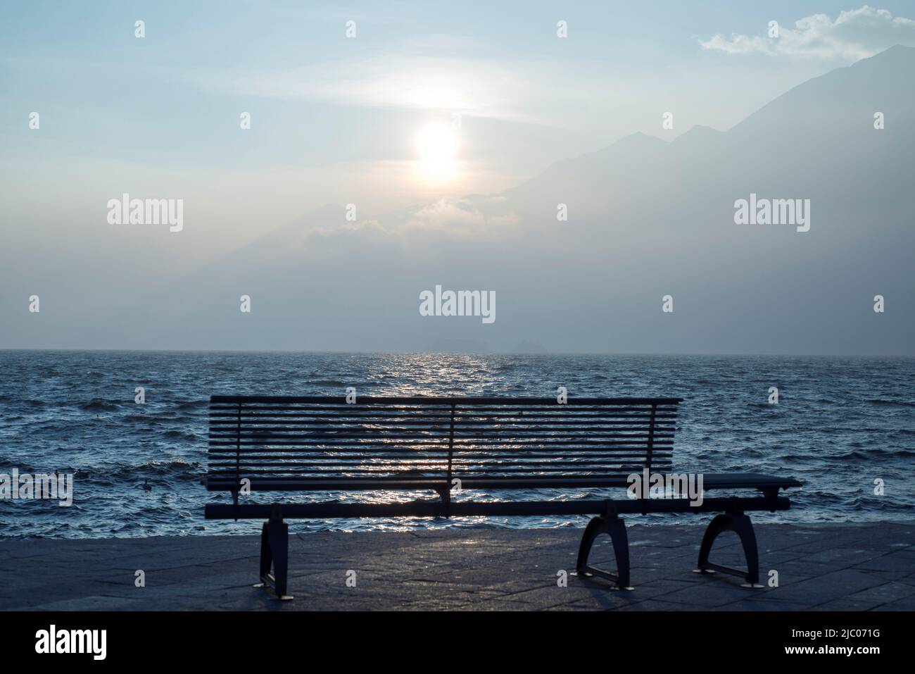Bench on Waterfront with Sunlight in Ascona, Switzerland Stock Photo ...