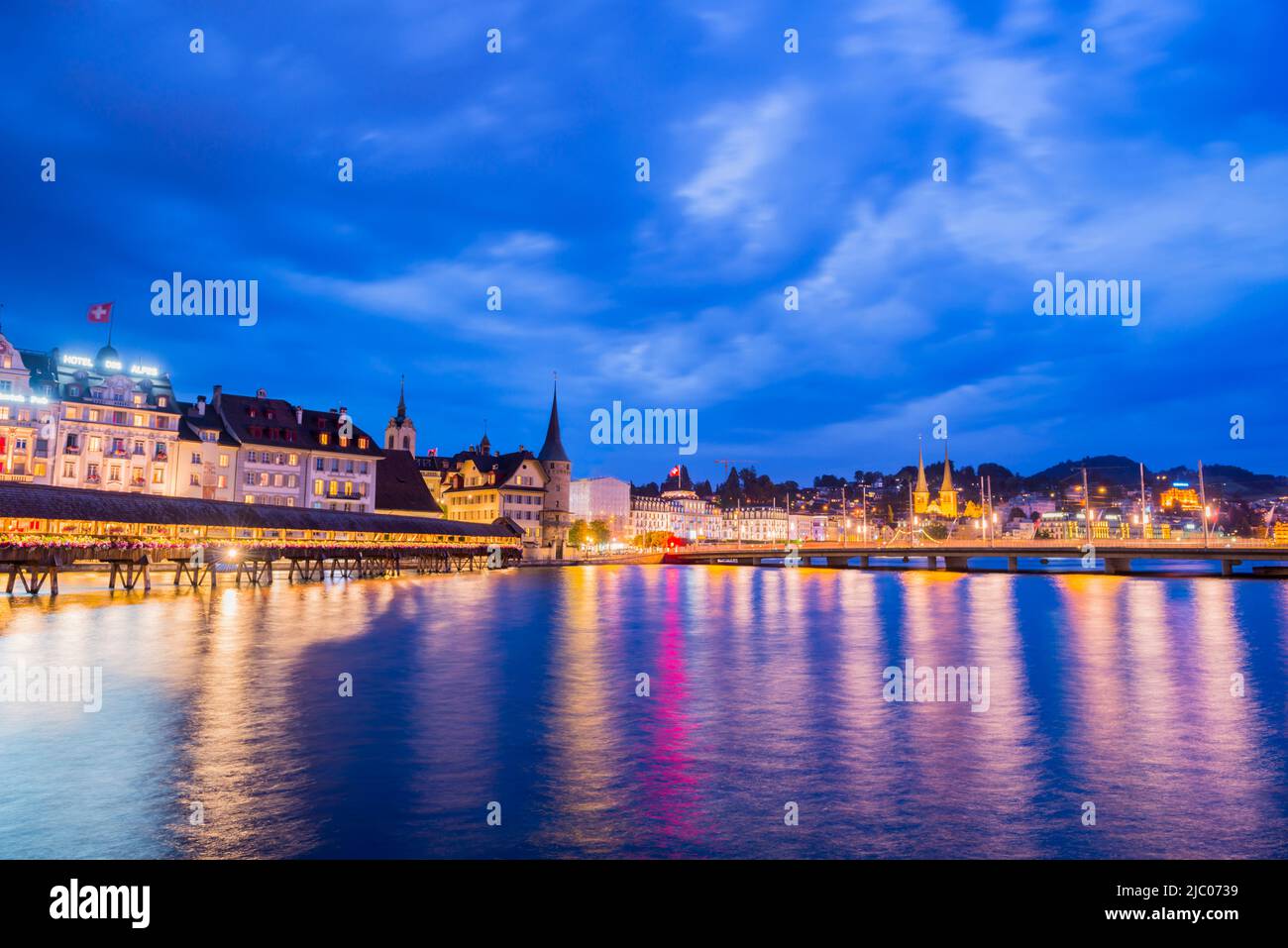 Chapel Bridge in City of Lucerne at Night, Switzerland Stock Photo - Alamy