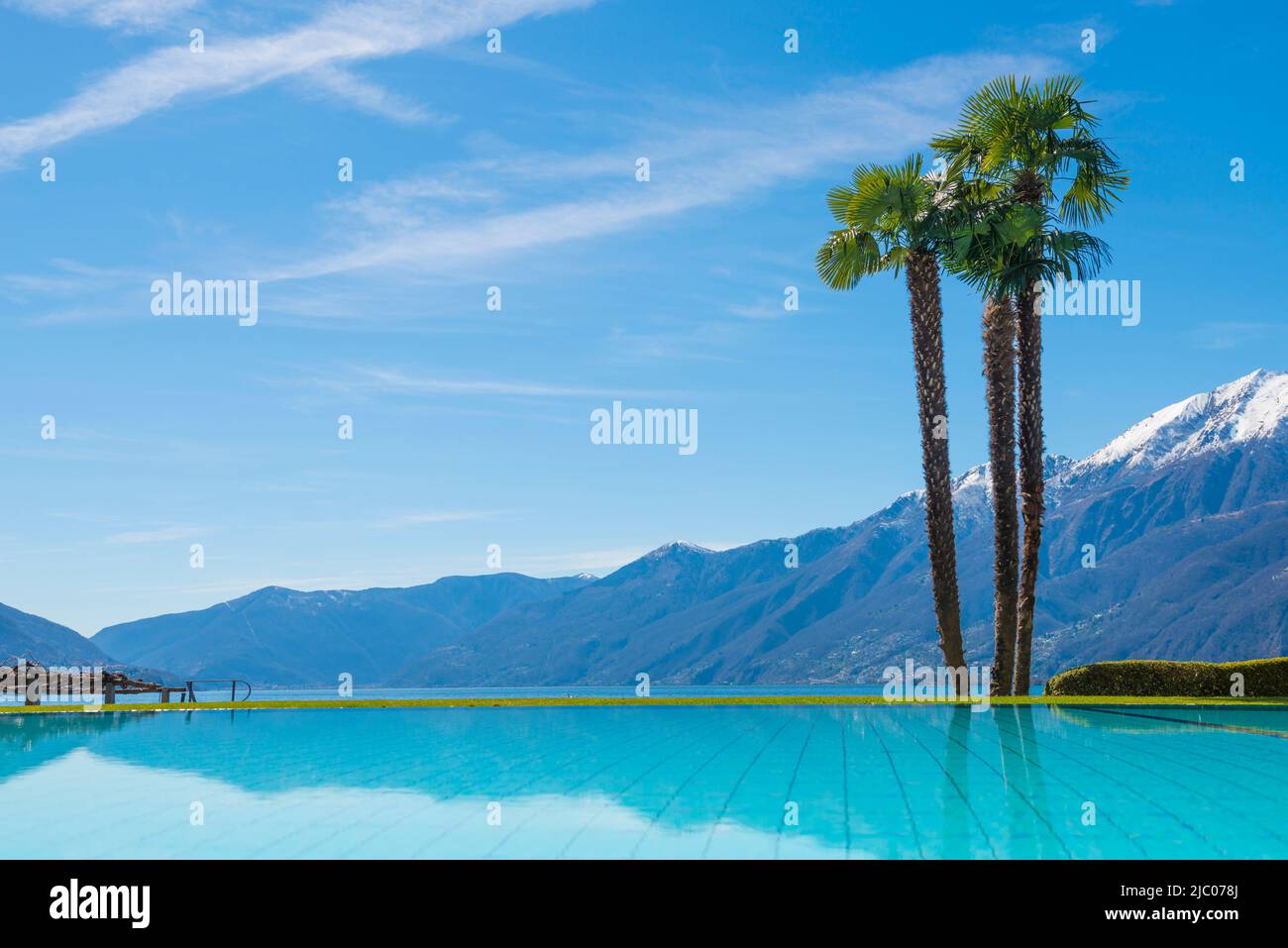 Infinity Pool and Alpine Lake Maggiore with Mountain in Ascona ...