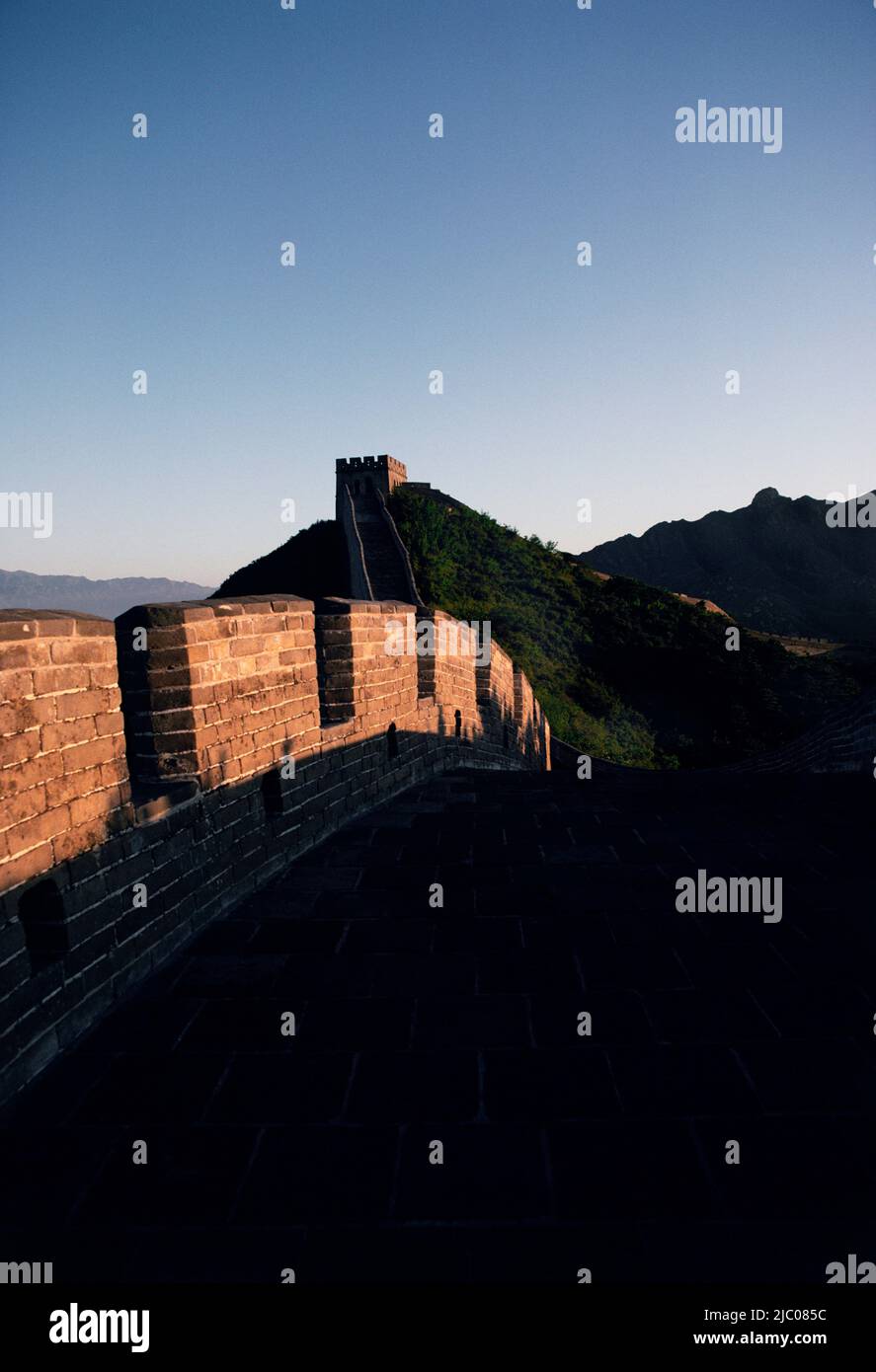 Great Wall of China and hills from standing on a section of the wall ...