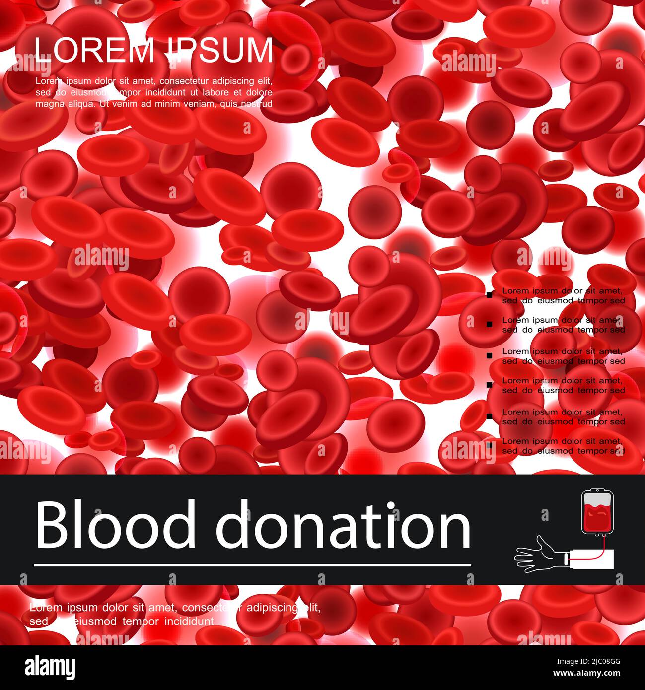 Blood donation medical template with red cells or erythrocytes in ...