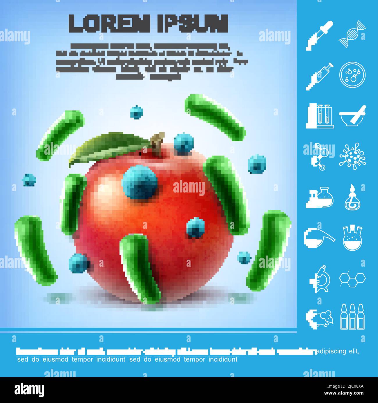 Realistic dirty apple poster with different germs and bacteria on fruit ...