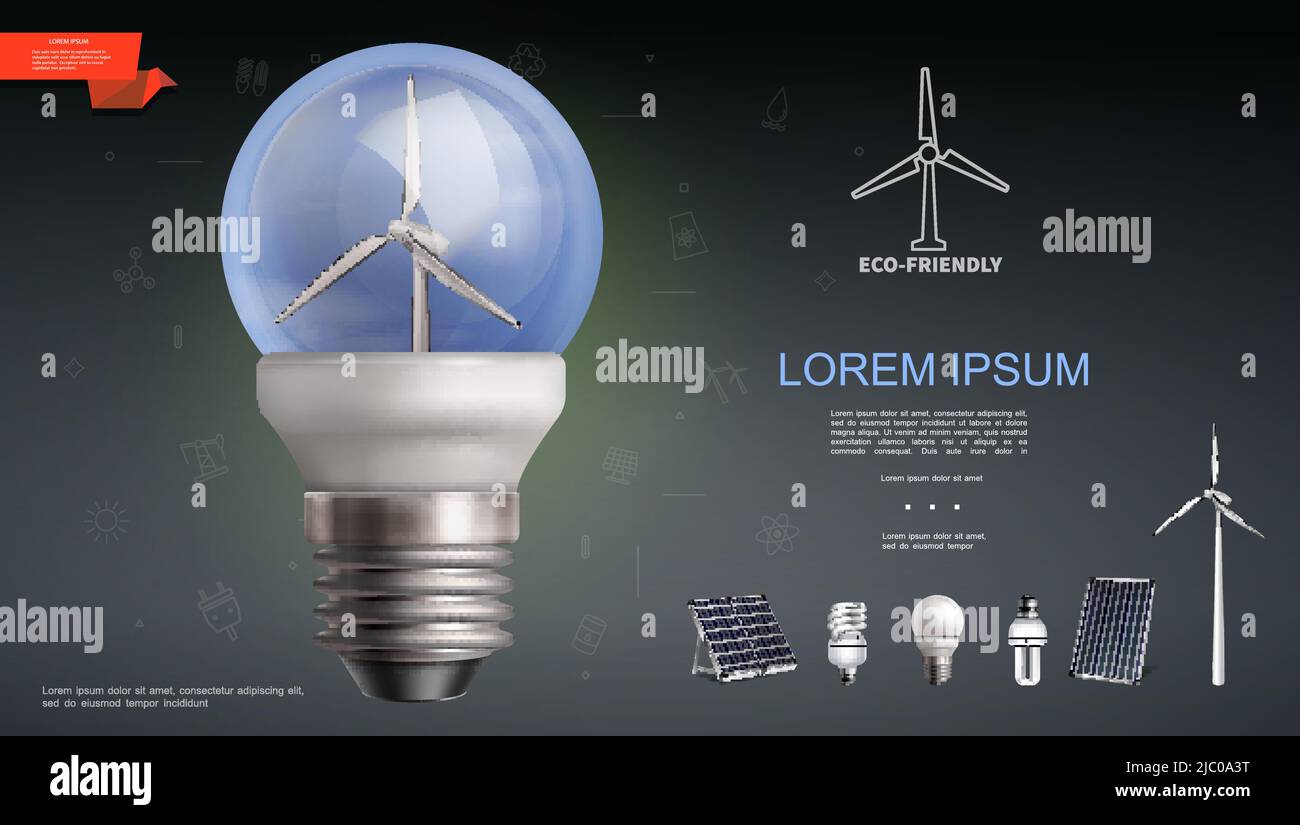 Realistic modern electricity template with energy saving lightbulbs ...
