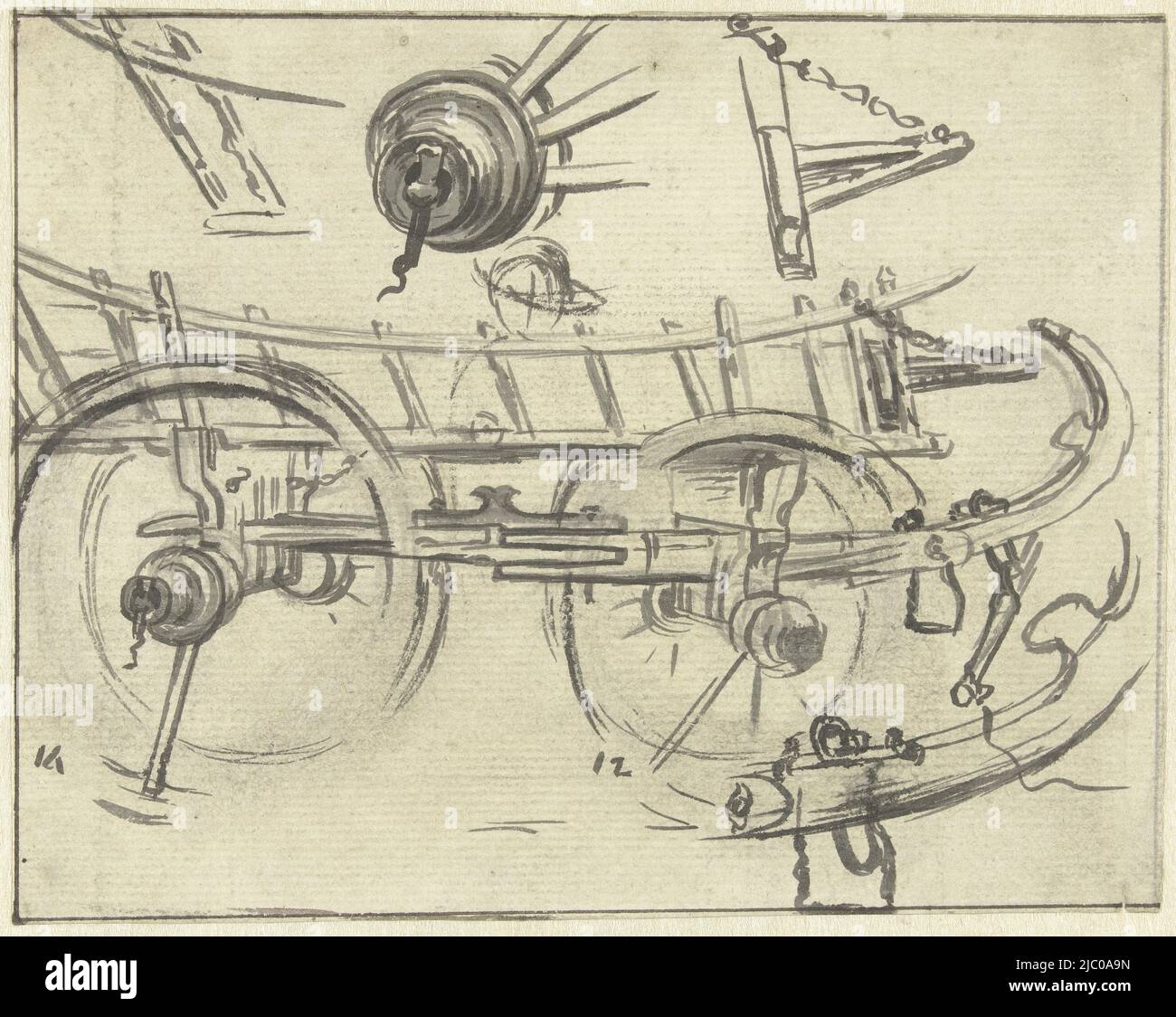 Parts of the construction of a farm wagon, draughtsman: Simon Andreas ...