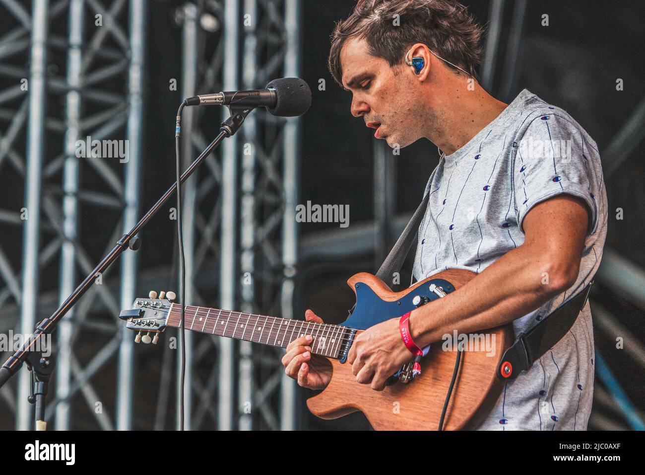 David Longstreth of Dirty Projectors Rock band performs live on stage ...
