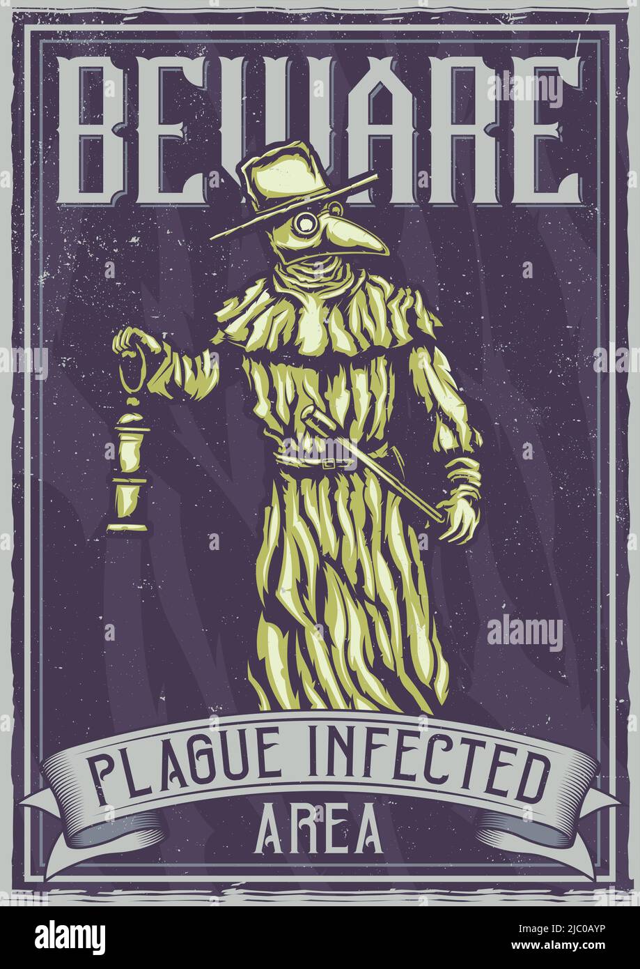 T-shirt or poster design with illustration of plague doctor Stock ...