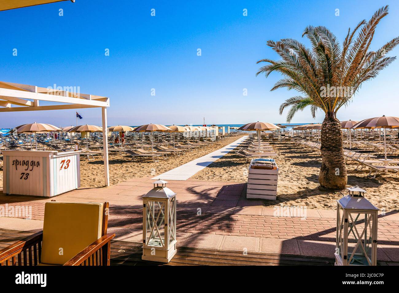 The wonderful beach of Riccione, a seaside town on the Adriatic Riviera ...