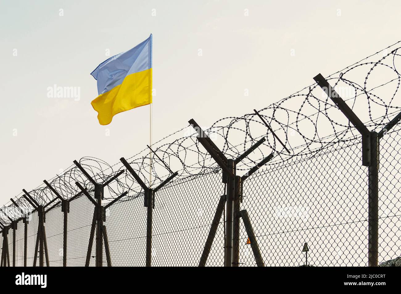 Concept of Ukraine closed borders with flag and wire fence. Ukraine ...