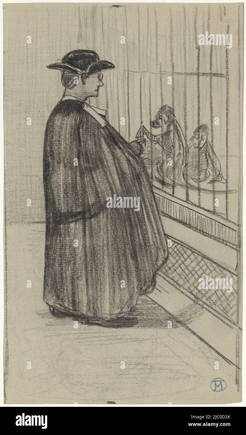 Pastor at a monkey cage in a zoo, draughtsman: Theo van Hoytema, 1873 ...
