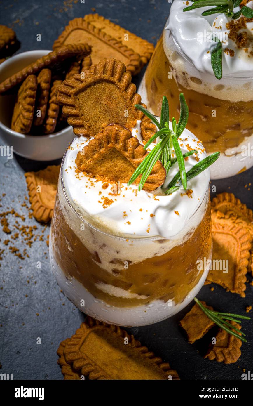 Biscoff coffee latte with cookie pasta, whole cookies, whipped cream ...