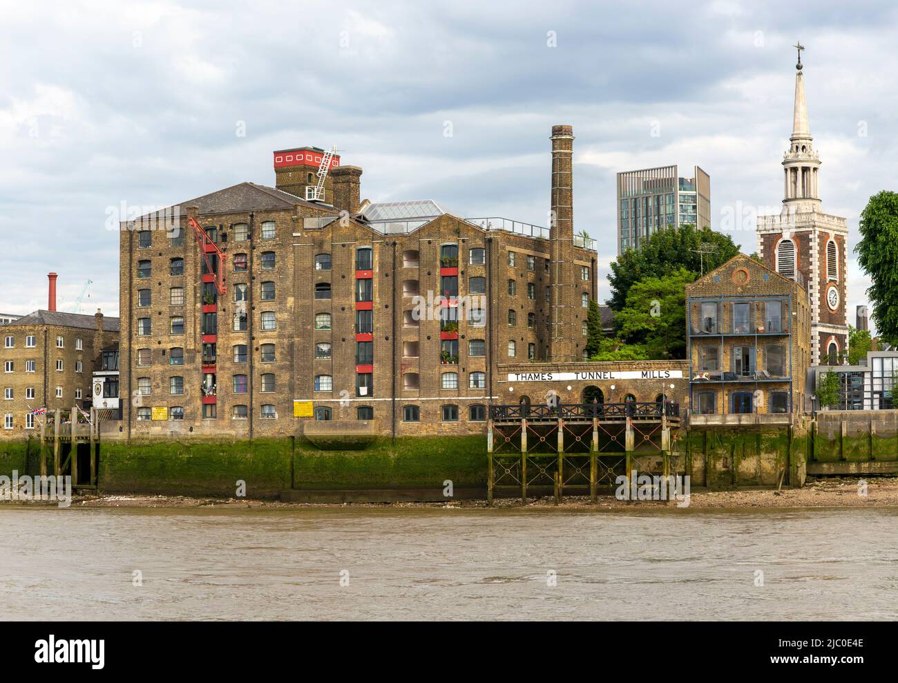 Thames Tunnel Mills, warehouses and industrial buildings on waterfront ...