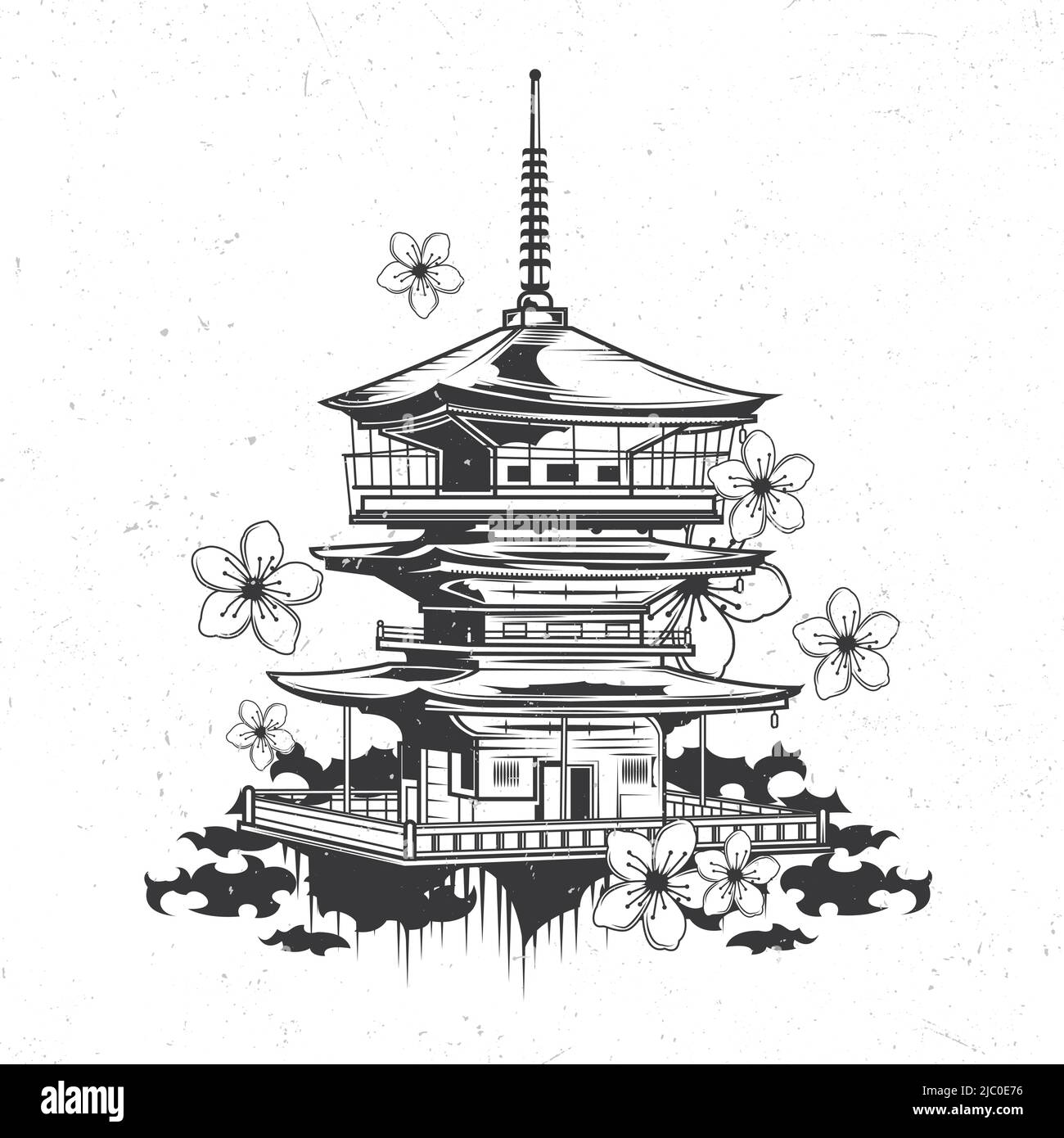 Isolated emblem with illustration of japanese temple Stock Vector Image ...