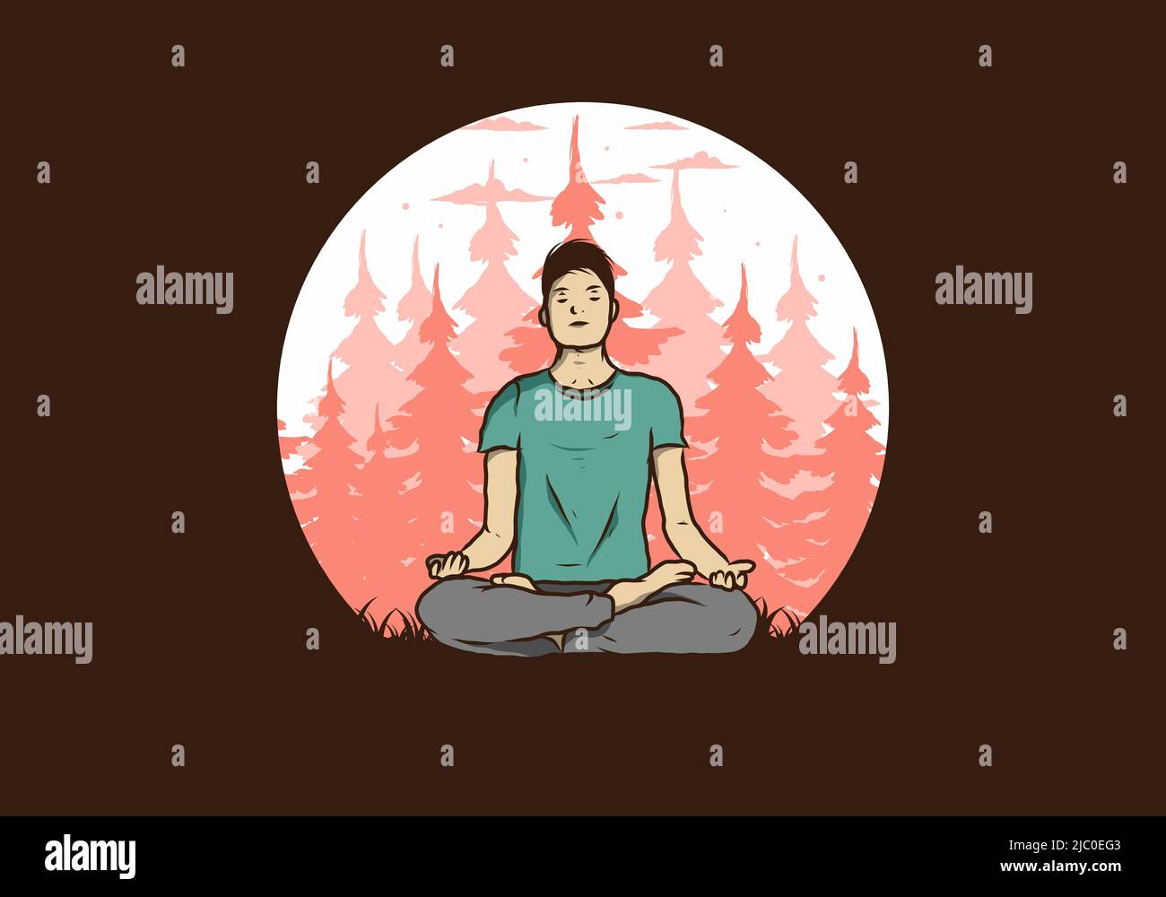 Colorful illustration design of a someone doing yoga and meditating ...