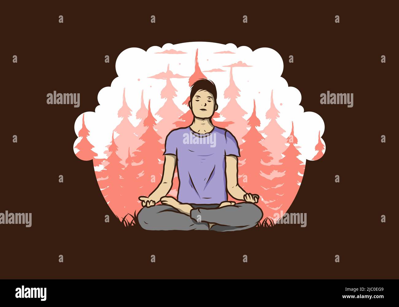 Colorful illustration design of a someone doing yoga and meditating ...