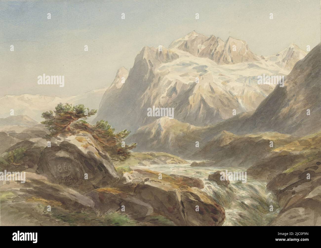 Mountain landscape, draughtsman: Willem Jan van den Berghe, 1869, paper ...